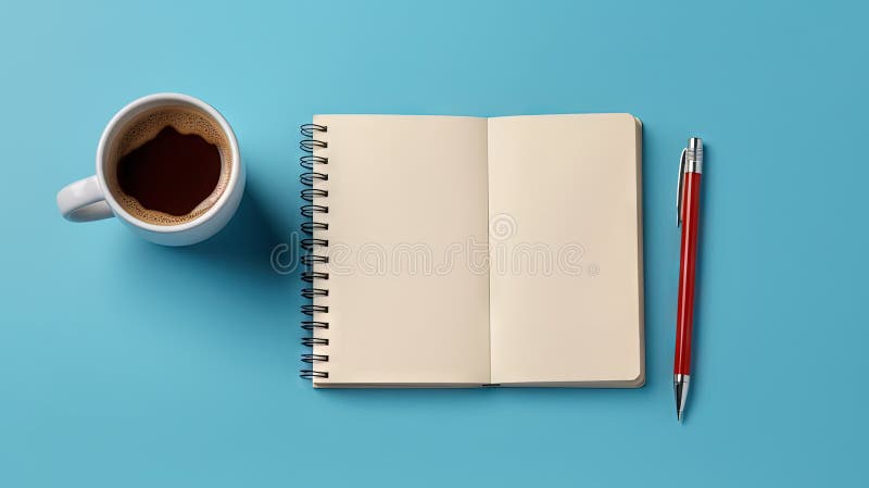 Cup of Coffee and Notepad with Pen Composition, Top View. Generated AI ...
