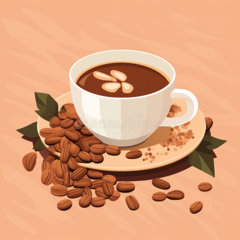 A Cup of Coffee with Nuts on a Saucer Vector Illustration Stock ...