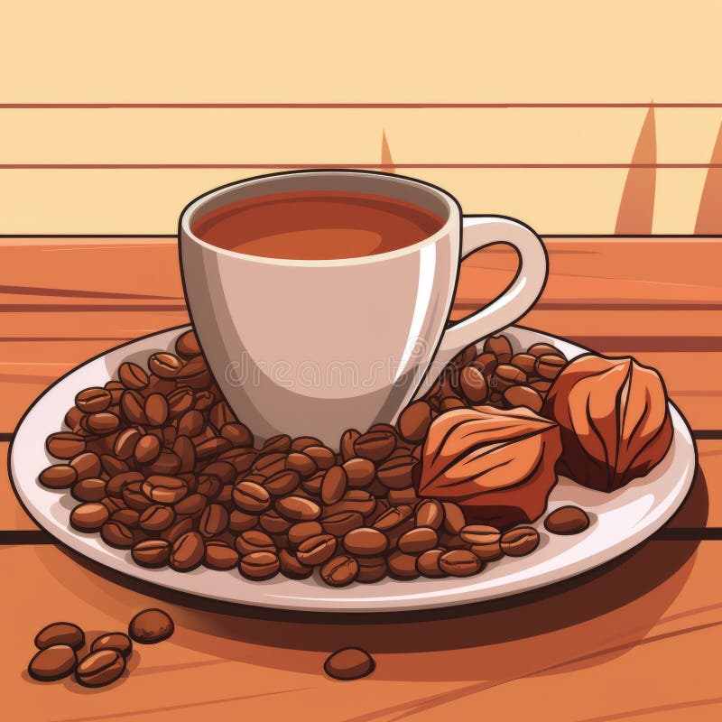 A Cup of Coffee and Nuts on a Table Stock Illustration - Illustration ...