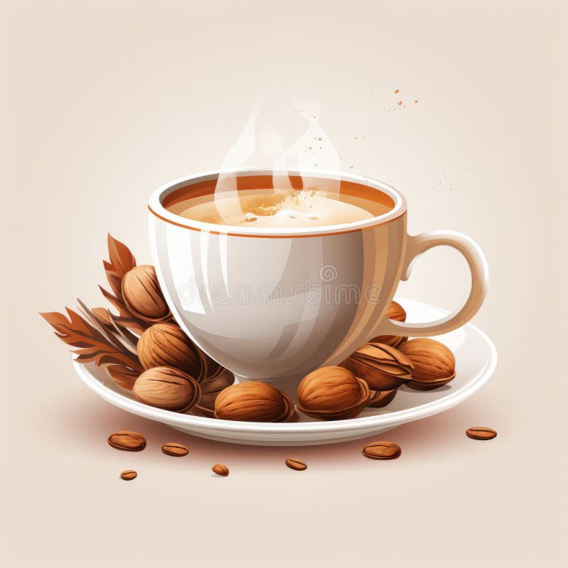 A Cup of Coffee and Nuts on a Wooden Table with a World Map Vector ...