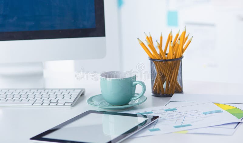 A Cup of Coffee on the Office Table Stock Photo - Image of laptop ...
