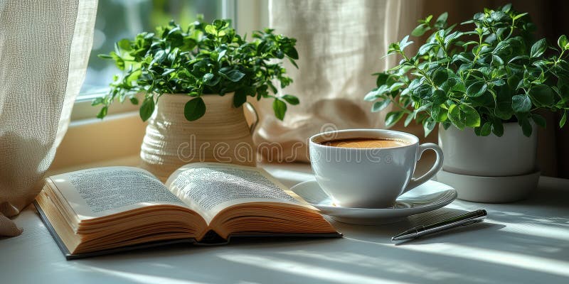 A Cup of Coffee beside a Pen and an Open Journal, Symbolizing ...