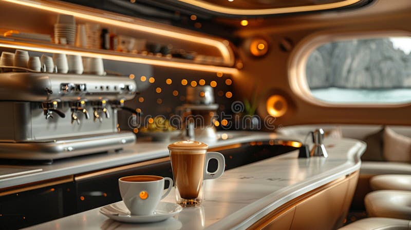Futuristic Coffee Bar Aesthetic with Cup of Coffee Placed on Countertop ...