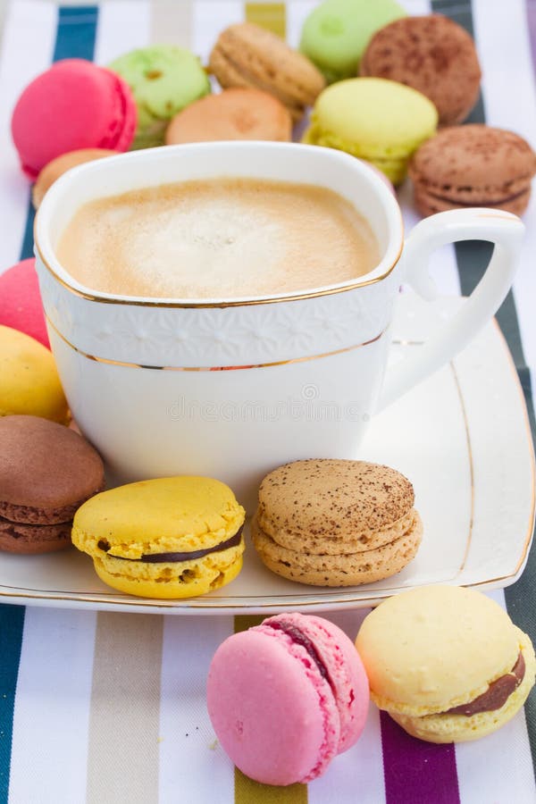 Cup of Coffee and Plate of Macaroons Stock Photo - Image of coffee ...