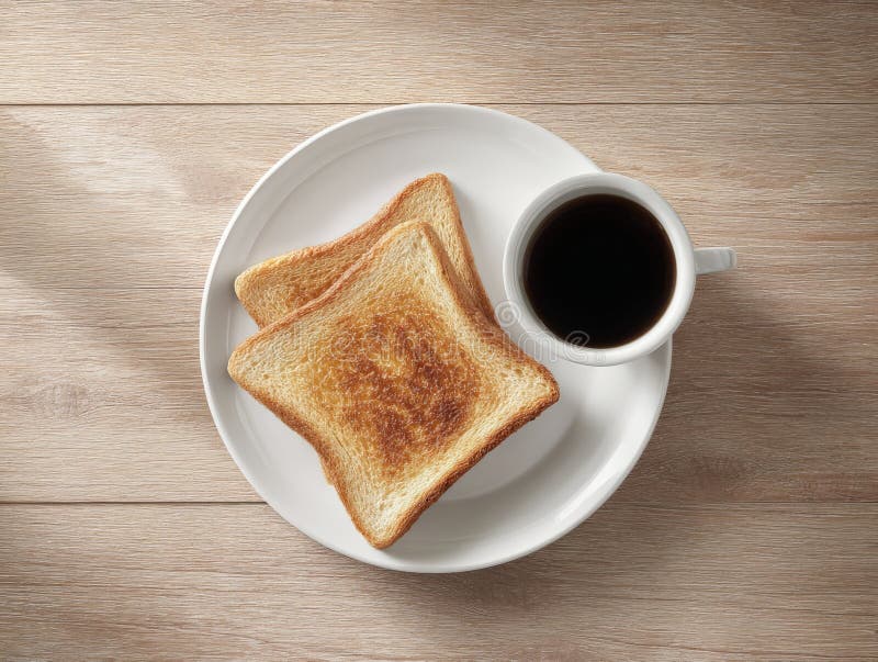 A Cup of Coffee and a Plate with a Slice of Toasted Bread on a Wooden ...