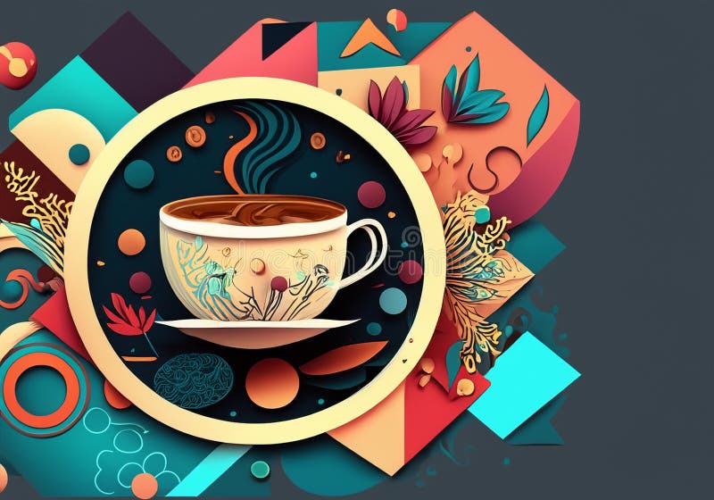 Cup of Coffee Poster Design, Geometric and Floral Elements Stock ...