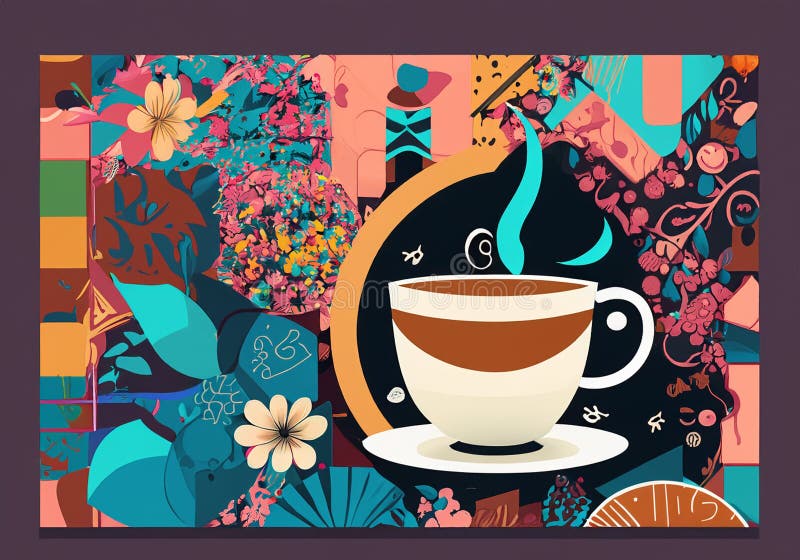Cup of Coffee Poster Design, Geometric and Floral Elements Stock ...