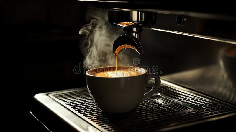 Cup of Coffee Pouring into a Coffee Machine for Brewing Process in a ...