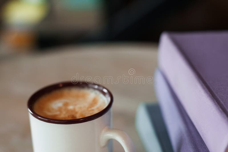 Cup of Coffee with Purple Folders, Free Space Stock Photo - Image of ...