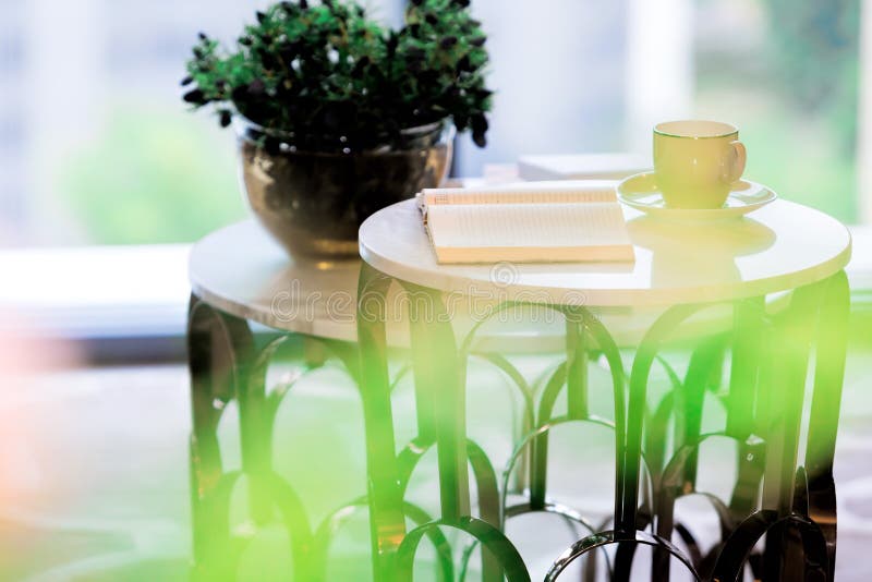 Cup of Coffee and Record Books on Table Stock Image - Image of door ...