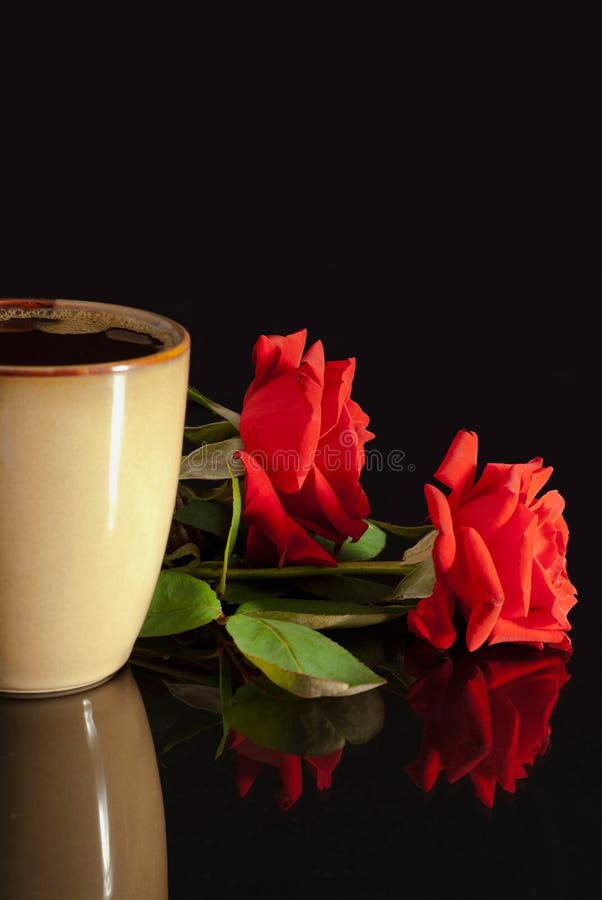 Cup Of Coffee And Red Roses Royalty Free Stock Photography - Image ...