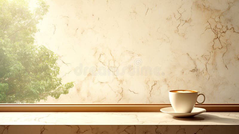 Coffee Cup by a Window with a View of Trees Stock Illustration ...