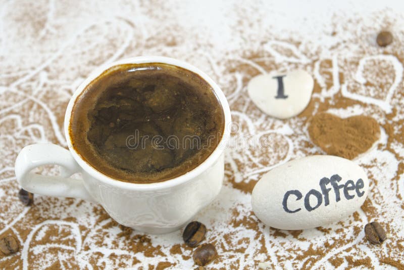 Cup of Coffee with Rocks Saying Stock Photo - Image of background ...