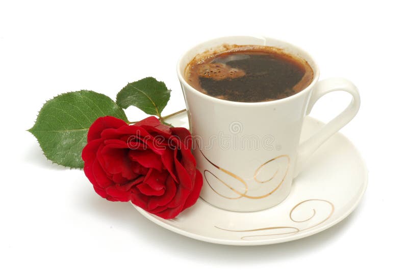 Cup of coffee with rose stock image. Image of drink, love - 25096147