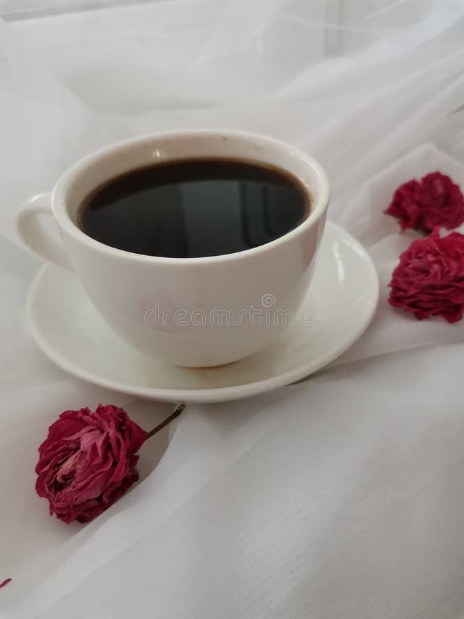 Coffee and Red Roses stock image. Image of romantic, dessert - 23212263