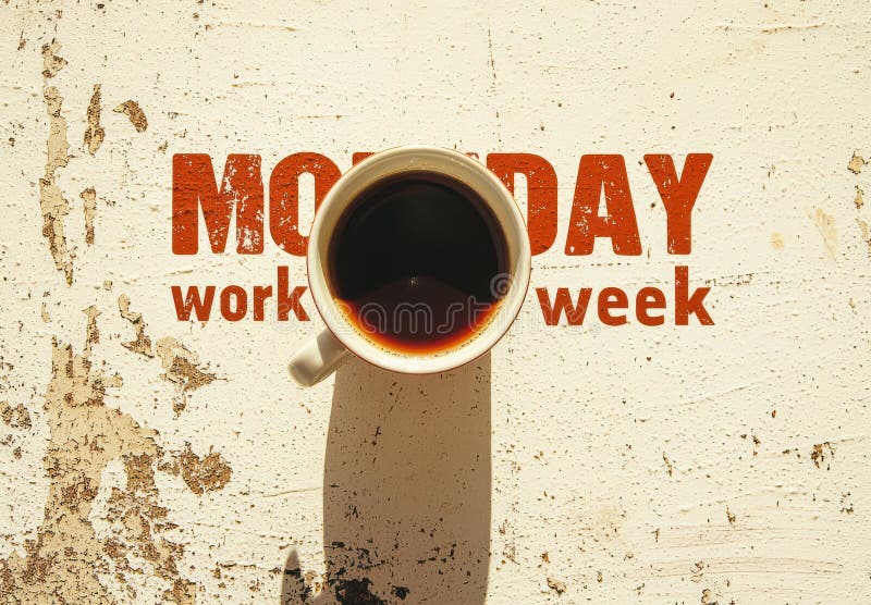 A Cup of Coffee on a Rustic Table with the Word Monday Symbolizing the ...