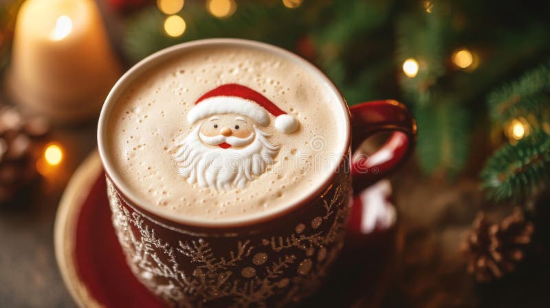 Cup of Coffee with Santa Face in Foam during Christmas Stock Image ...