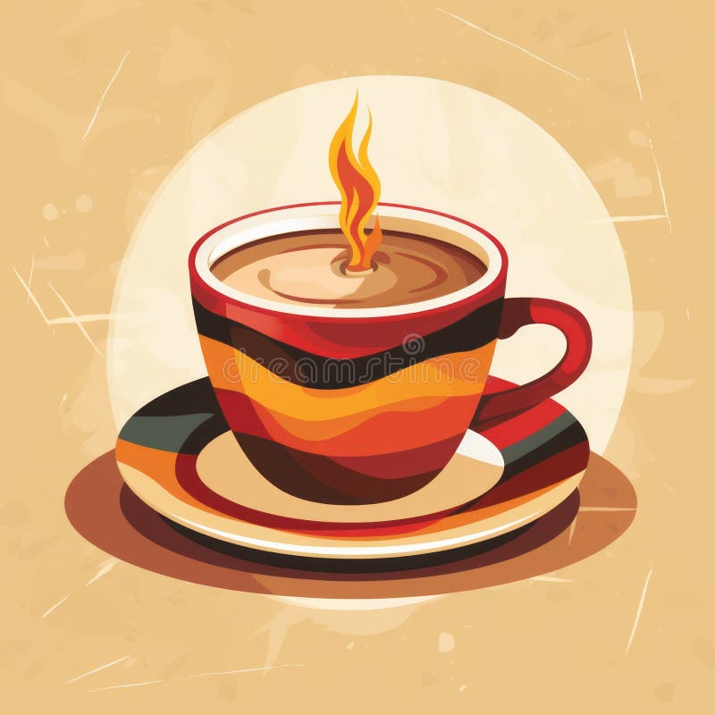 A Cup of Coffee on a Saucer with a Flame Coming Out of it Stock ...
