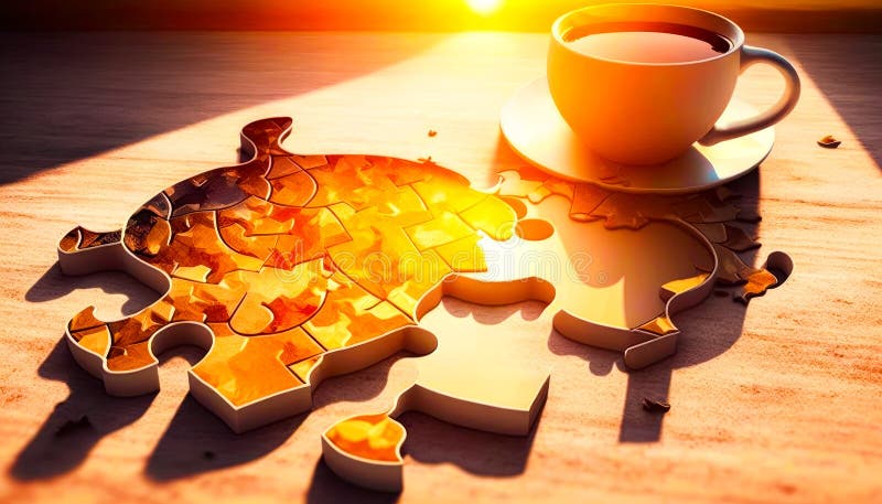 Cup of Coffee Sits on Top of Puzzle Pieces. Generative AI Stock Photo ...