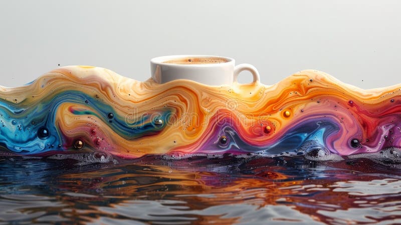 A Cup of Coffee is Sitting on Top of a Colorful Wave, AI Stock ...