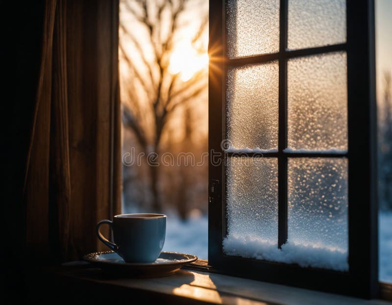 A Cup of Coffee Sitting on Top of a Window Sill Stock Illustration ...