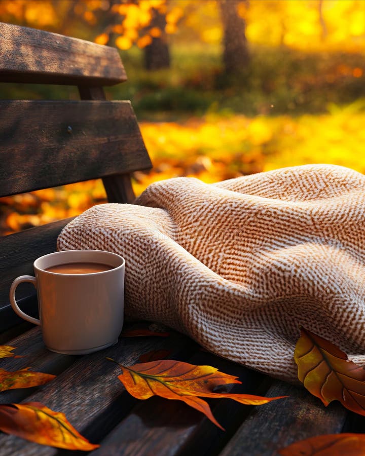 A Cup of Coffee Sitting on a Wooden Bench in a Park Stock Photo - Image ...