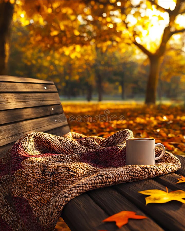 A Cup of Coffee Sitting on a Wooden Bench in a Park Stock Photo - Image ...