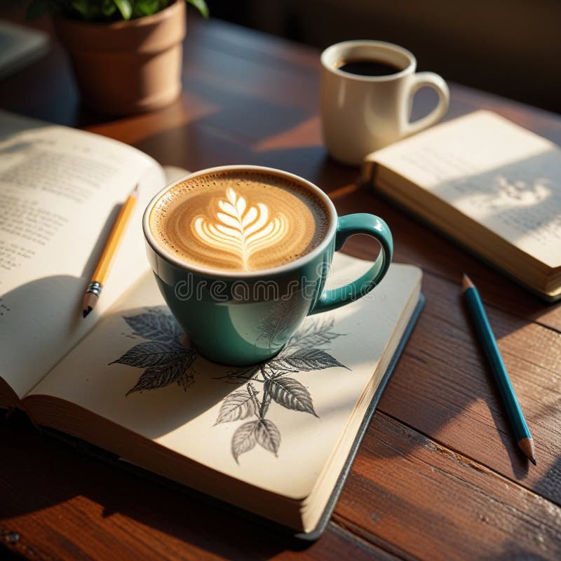 Cup of Coffee with Sketch Book and Pencil, Creativity and Inspiration ...
