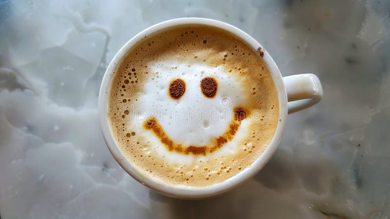 A Cup of Coffee with a Smiley Face Drawn on it Stock Image - Image of ...