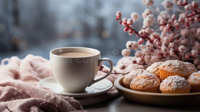 A Cup of Coffee and Some Pastries on a Table. Stock Illustration ...
