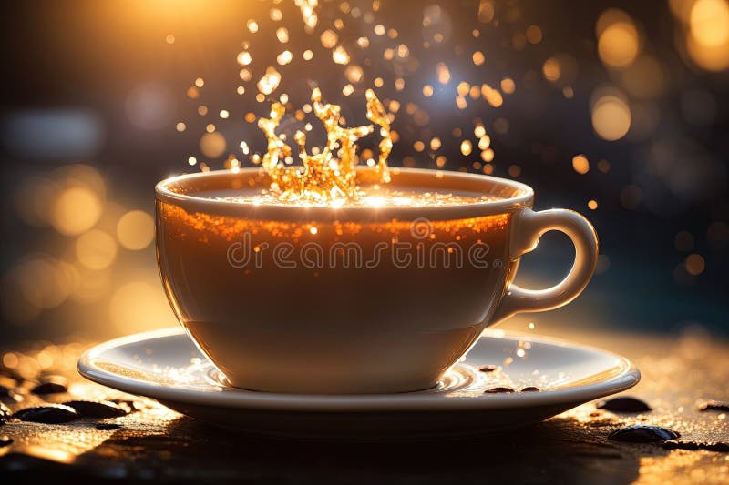 Cup of Coffee with Splash Bokeh Back Sunlight. Ai Generative Stock ...