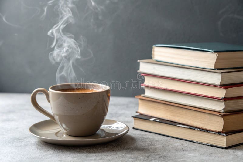 Cup of Coffee Near Stack of Books Stock Illustration - Illustration of lifestyle, coffeeaddict ...
