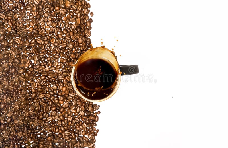 Cup of Coffee Standing on Coffee Beans, White Background, Morning and ...