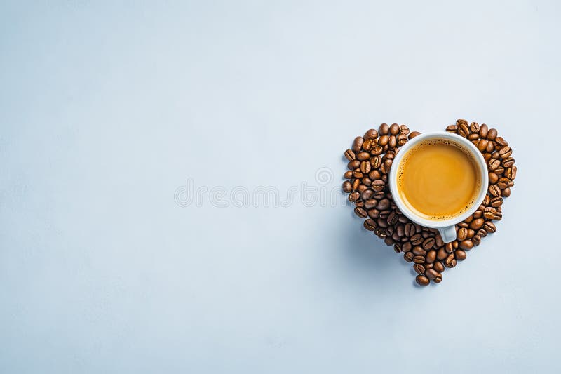 Cup of Coffee Standing on a Heart-shaped Bed of Coffee Beans. Stock ...