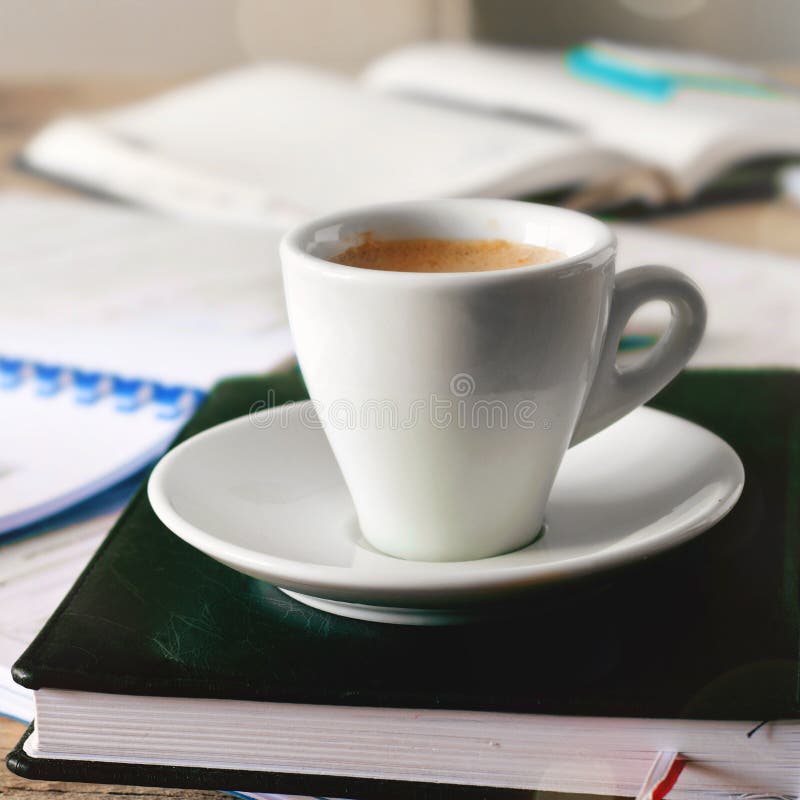 Cup of Coffee Stands on a Diary Stock Photo - Image of flavor, espresso ...