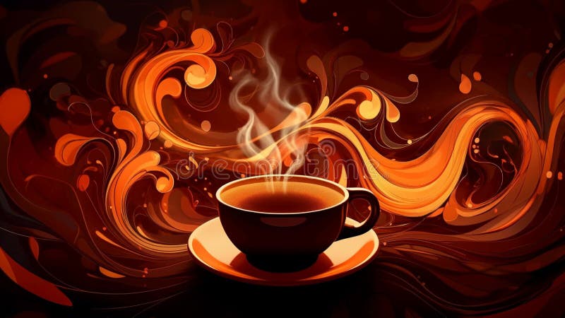 Cup of Coffee with Steam on a Patterned Fire Background Stock Video ...