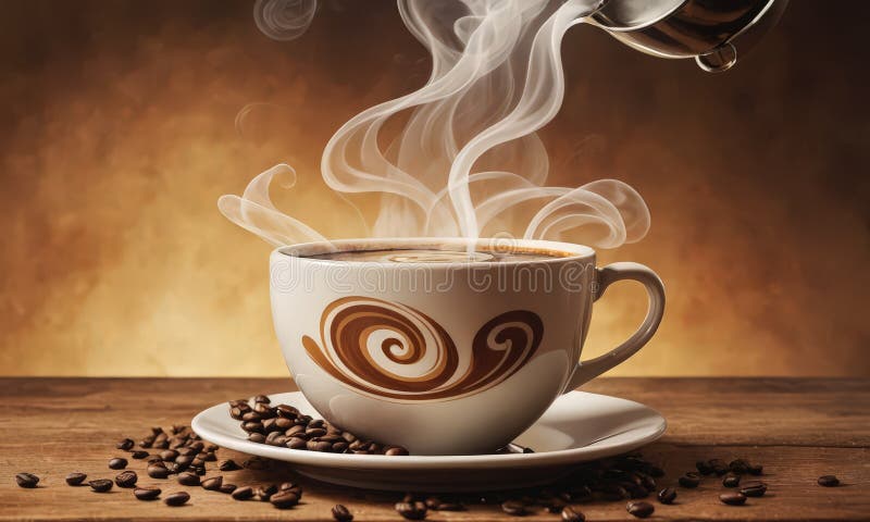 Cup Coffee with Steam Rising Out it Stock Illustration - Illustration ...