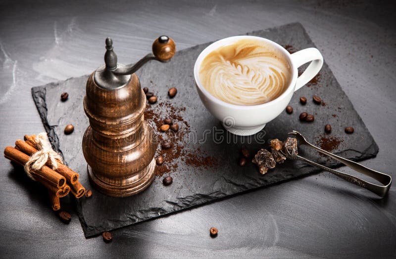 Cup of Coffee on Stone Board Stock Photo - Image of decoration ...