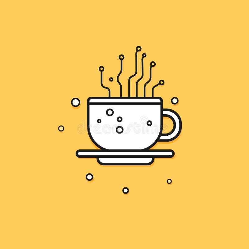 A Cup of Coffee Stylized As a Microcircuit on a Yellow Background. Logo ...