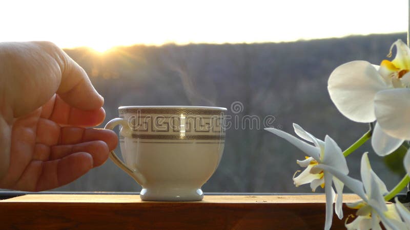 Cup of Coffee on a Sunset Background. Morning Coffee by the Window with ...