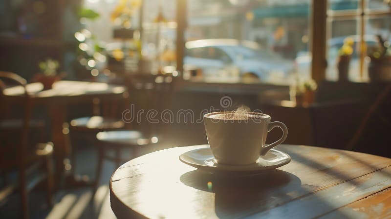 Cup of Coffee on the Table in the Cafe in the Morning Stock Image ...