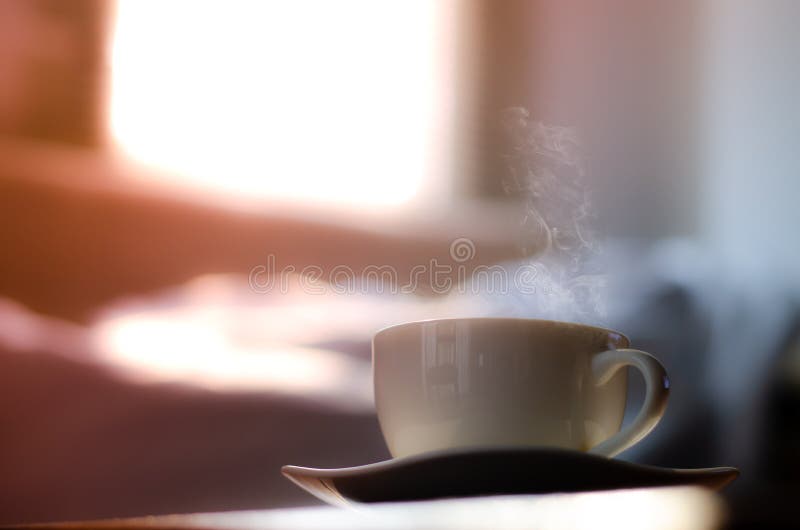 Cup of Coffee on Table in Cafe ,Morning Time ,morning Light Stock Photo ...