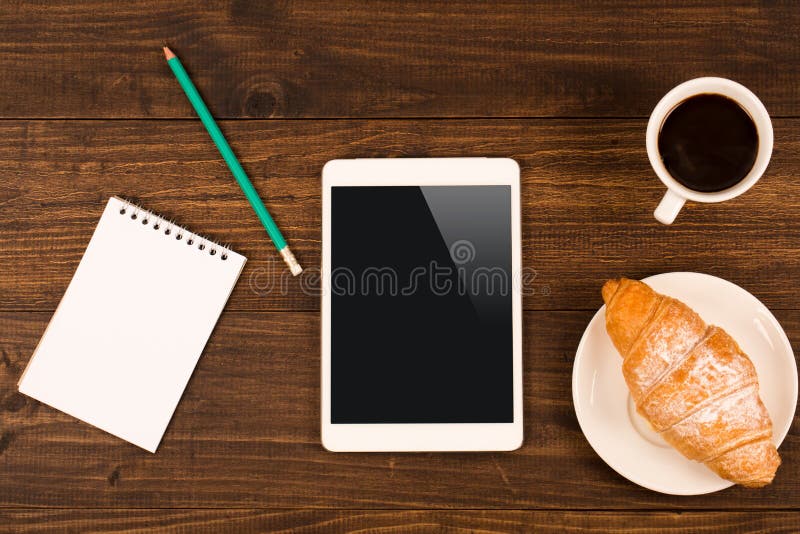Cup of Coffee on Table in Cafe with Tablet Stock Photo - Image of cafe ...
