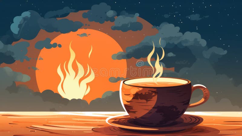 A Cup of Coffee on a Table in Front of a Fire Stock Illustration ...