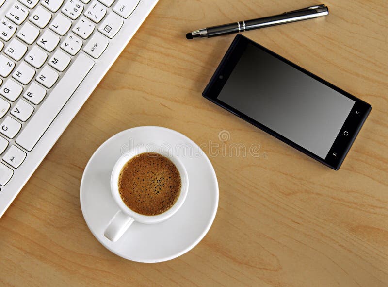 Cup of Coffee on the Table with Keyboard Stock Image - Image of ...
