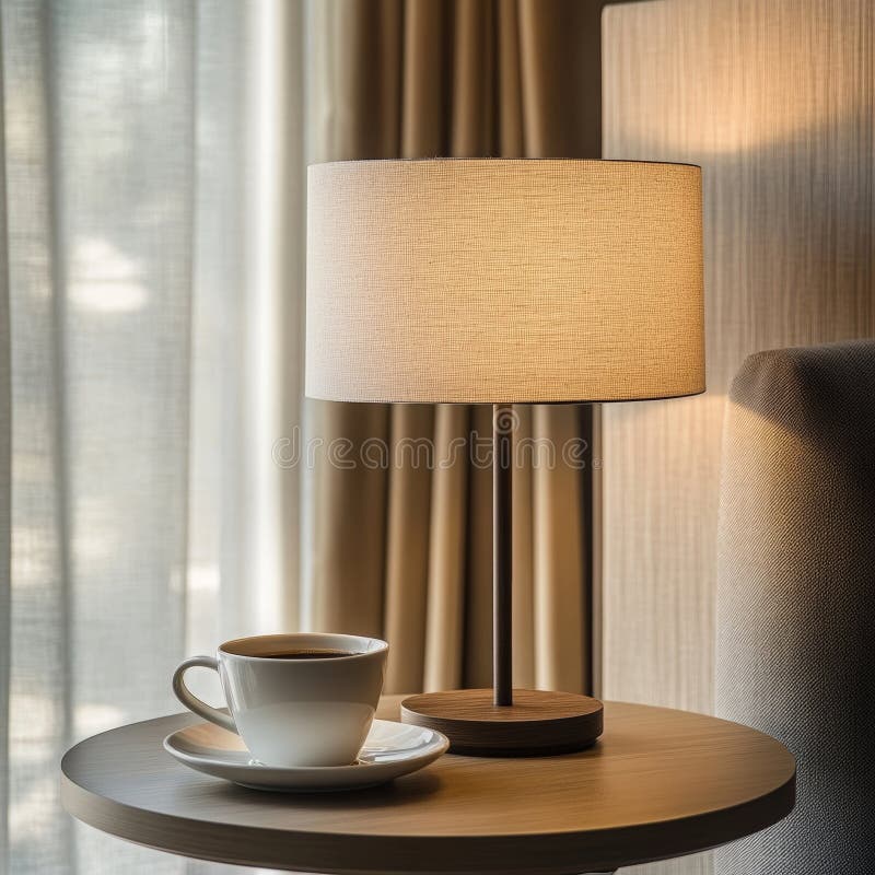 Cup of Coffee and Table Lamp on the Table in Modern Living Room Stock ...