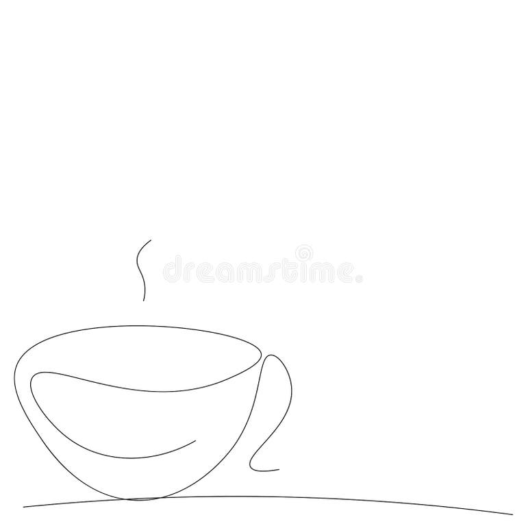 Cup of Coffee on Table Line Draw Stock Illustration - Illustration of ...