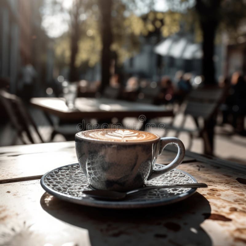 Cup of Coffee on the Table of an Outdoor Cafe Stock Illustration ...
