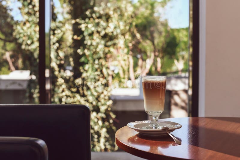 A Cup of Coffee on the Table. it S Sunny in the Cafe. Large Panoramic ...