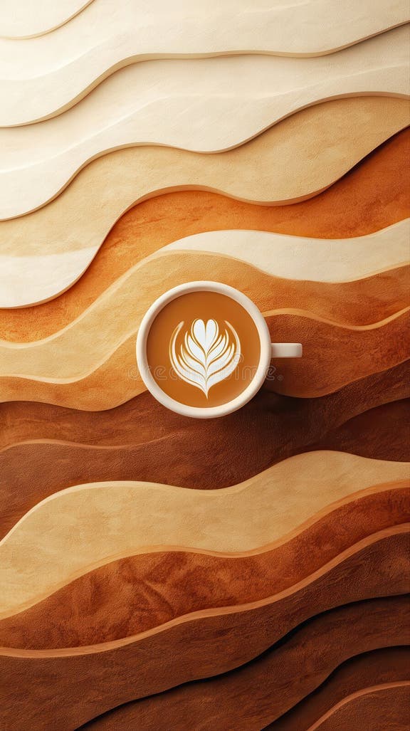 Cup of Coffee on a Table with Wave Pattern in Warm Brown and Cream Gradient Colors Stock Image ...